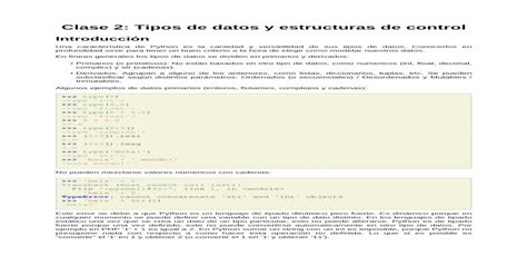 Clase 2 Tipos De Datos Y Estructuras De Control · Clase 2 Tipos De Datos Y Estructuras De