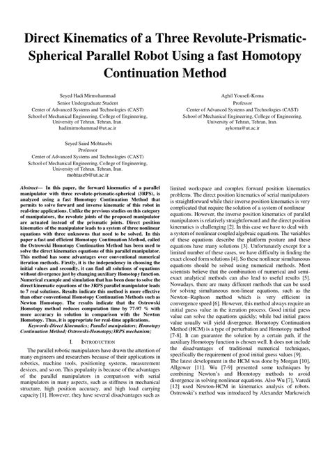Pdf Direct Kinematics Of A Three Revolute Prismatic Spherical Parallel Robot Using A Fast