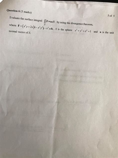 solved 5 of 5 question 6 5 marks evaluate the surface