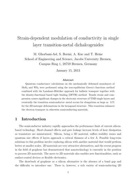 Pdf Strain Dependent Modulation Of Conductivity In Single Layer