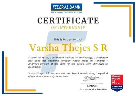 Varsha Thejes On Linkedin Dataanalytics Internship Federalbank