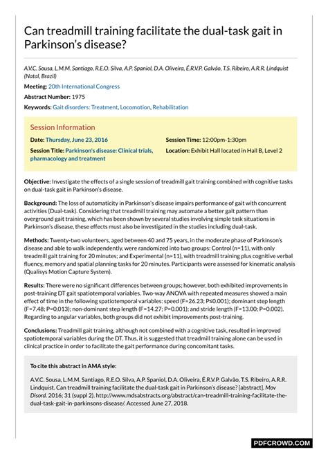 Pdf Can Treadmill Training Facilitate The Dual Task Gait In Parkinsons Disease