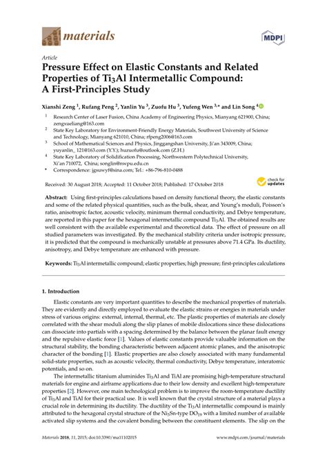 Pdf Pressure Effect On Elastic Constants And Related Properties Of Ti3al Intermetallic