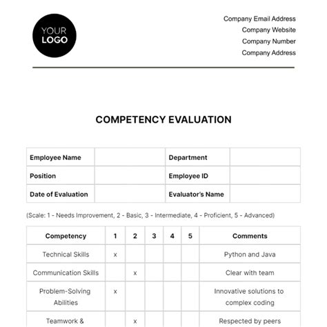 Competency Evaluation HR Template Edit Online Download Example Template Net