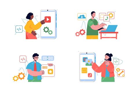 Premium Vector Set Concept App Development With People Scene In The