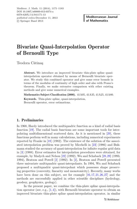 Pdf Bivariate Quasi Interpolation Operator Of Bernoulli Type