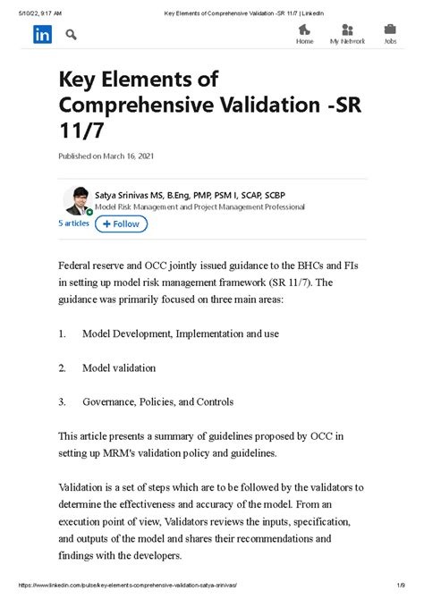 Key Elements Of Comprehensive Validation Sr 11 7 Linked In Key