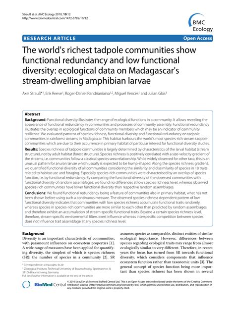 Pdf The Worlds Richest Tadpole Communities Show Functional