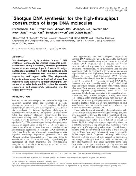 Pdf ‘shotgun Dna Synthesis For The High Throughput Construction Of Large Dna Molecules
