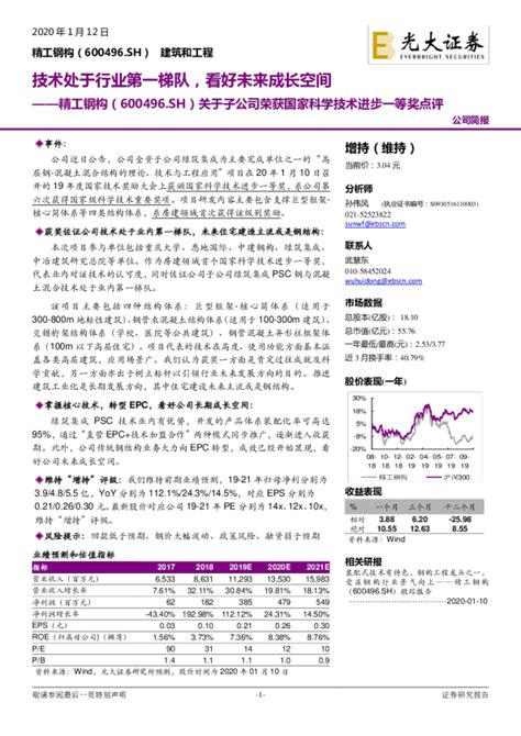 关于子公司荣获国家科学技术进步一等奖点评：技术处于行业第一梯队，看好未来成长空间