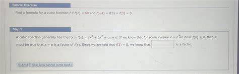 solved find a formula for a cubic function f ﻿if f 2 60