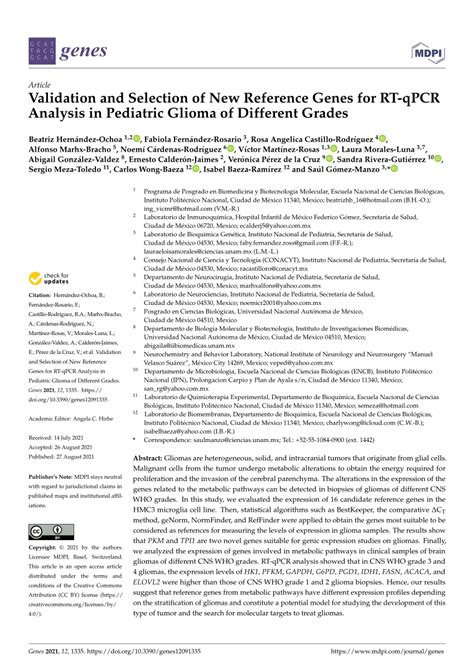 Pdf Validation And Selection Of New Reference Genes For Rt Qpcr Analysis In Pediatric Glioma