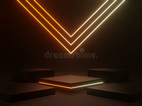 3d Black Scientific Stage With Gradient Neon Lights Geometric Podium