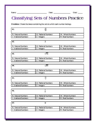 Classifying Sets Of Numbers Practice By Certified Math Geek Tpt