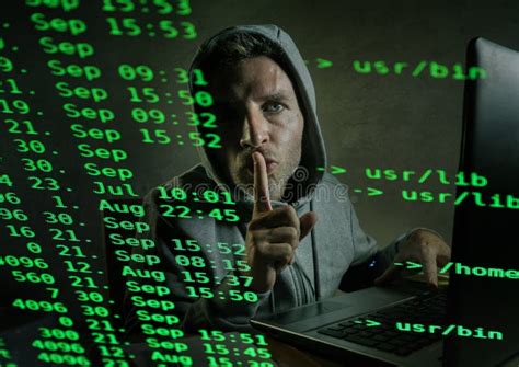 Computer Programmer Man In Hoodie Hacking System Entering Code Typing