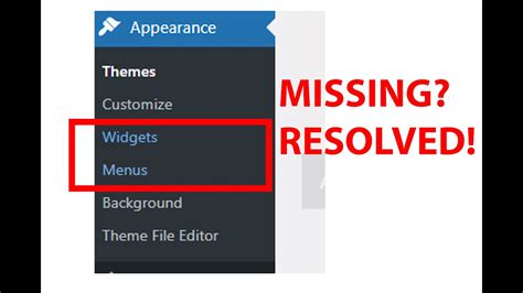 Wordpress Appearance Widgets And Menus Missing Fixed Youtube