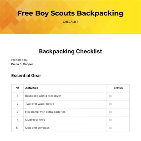 Free Boy Scouts Backpacking Checklist Edit Online And Download