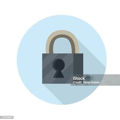 닫힌 잠금 장치입니다 열쇠 구멍 금속 물체 보호 및 보안 요소 문입니다 차단 및 잠금을 해제합니다 파란색 원에 만화 평면 그림 앱용 아이콘 0명에 대한 스톡 벡터 아트 및