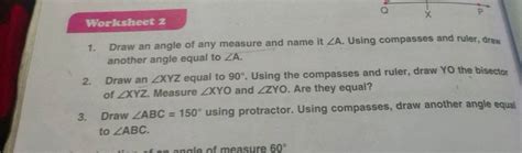 worksheet 21 draw an angle of any measure and name it ∠a using compass