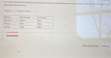 solved use standard themodynamic data below to calculate ag