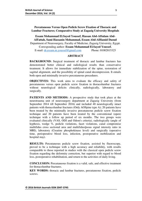 Pdf Percutaneous Versus Open Pedicle Screw Fixation Of Thoracic And Lumbar Fractures