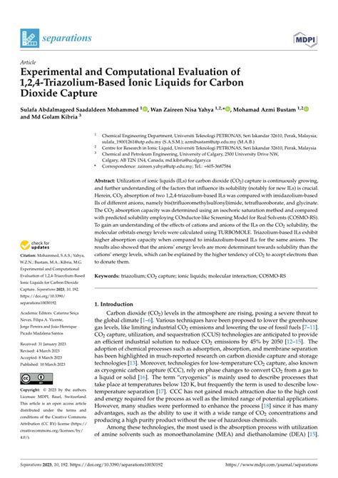 PDF Experimental And Computational Evaluation Of Triazolium Based Ionic Liquids For