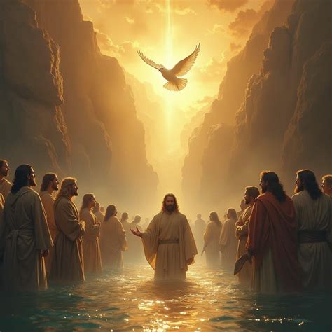 Jesus Baptized In The Jordan River A Dove Descend Ai Art