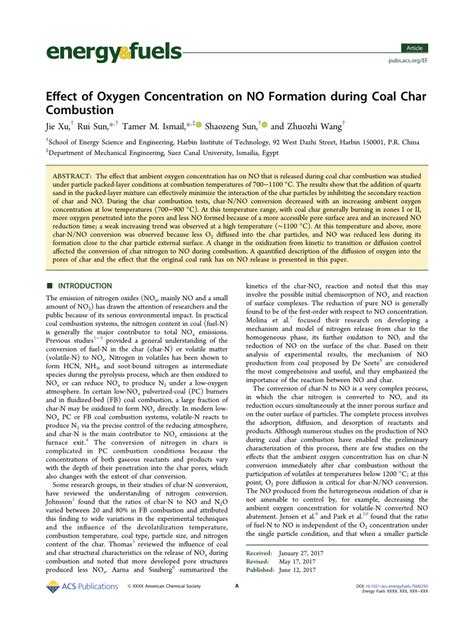 Pdf Effect Of Oxygen Concentration On No Formation During Coal Char Combustion