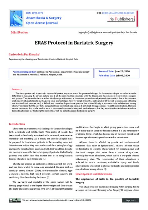 Pdf Eras Protocol In Bariatric Surgery