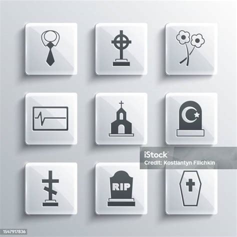 Rip가 쓰여진 묘비 관 십자가 무슬림 묘지 교회 건물 무덤 죽은 모니터 넥타이 및 꽃 아이콘을 이길 수 있습니다 벡터 묘비에 대한 스톡 벡터 아트 및 기타 이미지 Istock
