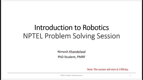 Nptel Introductiontorobotics Week7 Pmrf Problem Solving Session Youtube