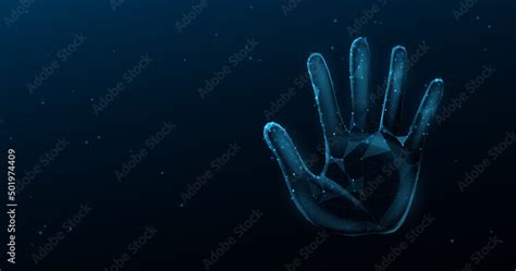 Stop Hand Sign Form Lines Triangles And Particle Style Design Illustration Vector Stock Vector