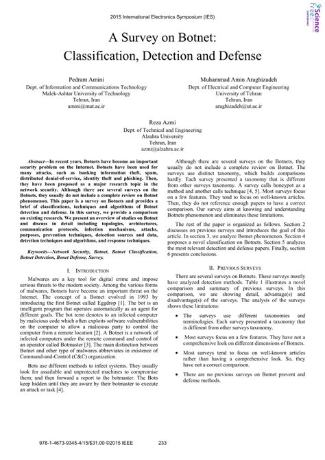 pdf a survey on botnet classification detection and defense