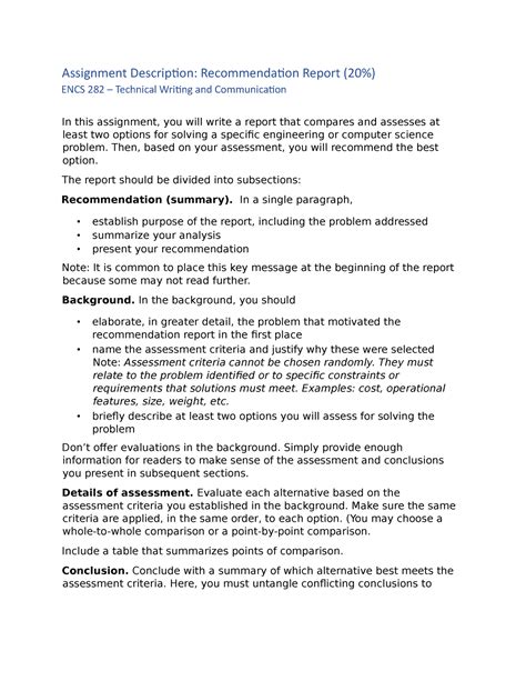 Assignment Description Recommendation Report Assignment Description