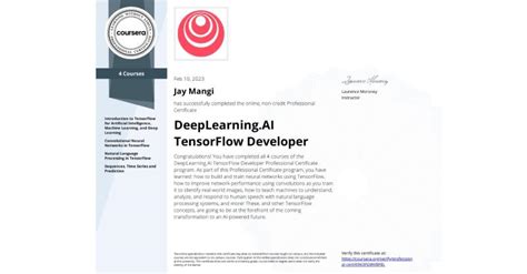 Jay Mangi On Linkedin Completion Certificate For Deeplearningai
