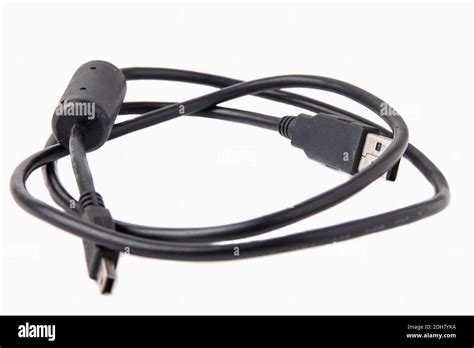 Black Usb Cable Isolated On White Background Close Up Of Usb And Mini Usb Cable Connectors