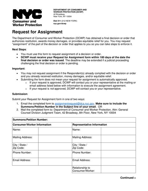 New York City Request For Assignment Fill Out Sign Online And Download Pdf Templateroller