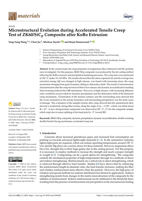 Pdf Microstructural Evolution During Accelerated Tensile Creep Test Of Zk60 Sicp Composite