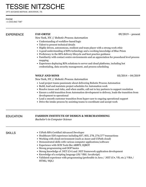 Robotic Process Automation Analyst Resume Example For 2023 56 Off