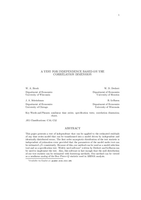 Pdf A Test For Independence Based On The Correlation Dimension