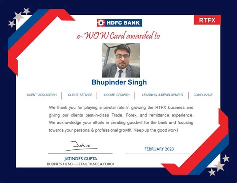 Bhupinder Singh Cfe Iibf On Linkedin Ewowcard Hdfcbank Rtfx Appriciation Blessedandgrateful