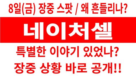 네이처셀 주가8일금 장중 스팟왜 흔들려 특별한 이야기 있었나 장중 상황 바로 공개 네이처셀 네이처셀 주가 네이처셀 전망 네이처셀 주식 Youtube