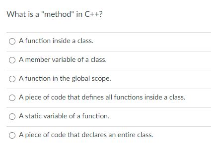 Solved What Is A Method In C A Function Inside A Class Chegg