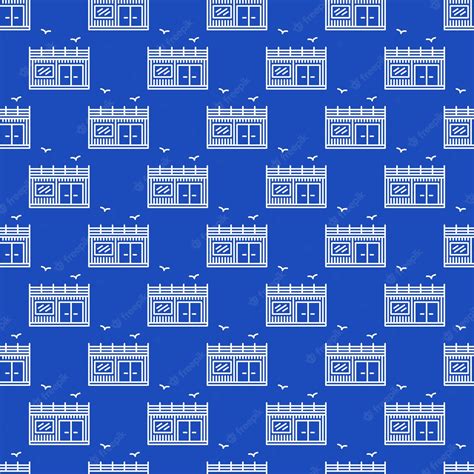 Premium Vector Shipping Container Small House Vector Blue Linear Seamless Pattern