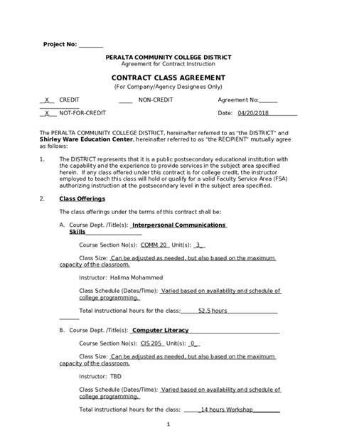 Contract Class Agreement Doc Template Pdffiller