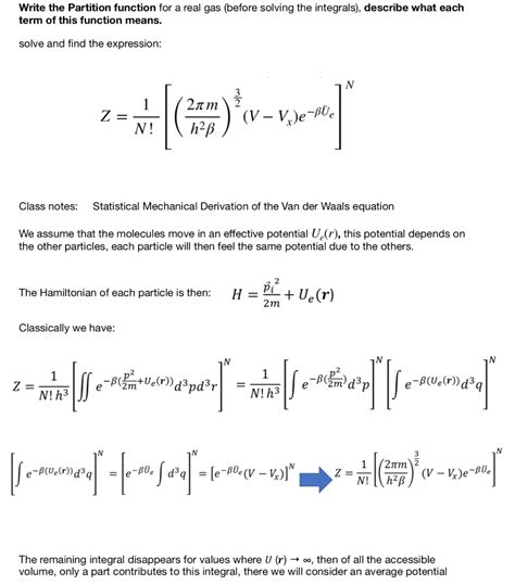 Solved Write The Partition Function For A Real Gas Before