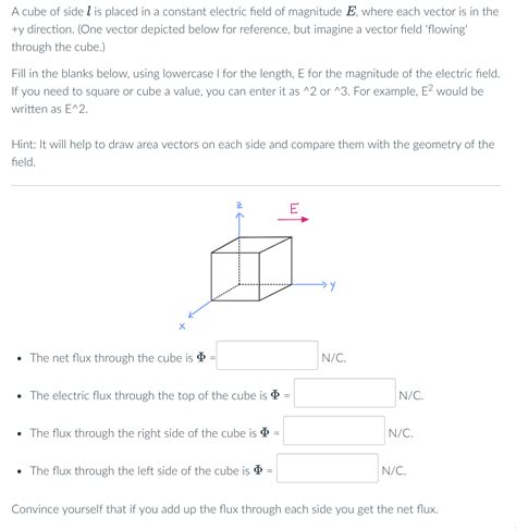 Solved A Cube Of Side L Is Placed In A Constant Electric Chegg
