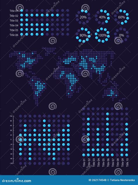 Global Information Collecting Infographic Chart Template Set For Dark Theme Stock Vector
