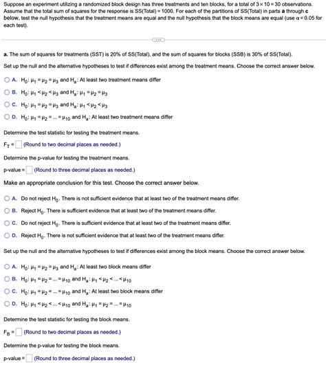Solved Suppose An Experiment Utilizing A Randomized Block Chegg