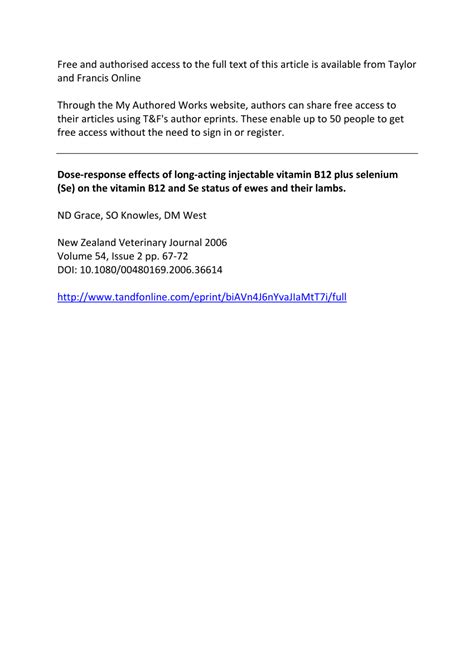 Pdf Dose Response Effects Of Long Acting Injectable Vitamin B12 Plus
